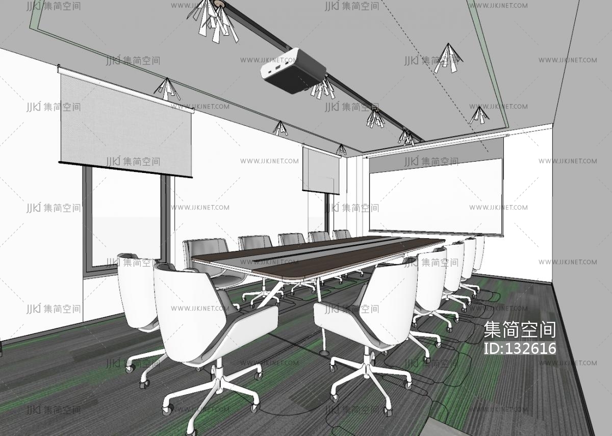 现代会议室总经理办公室开敞办公区su草图模型下载 【集简空间】「每日更新」