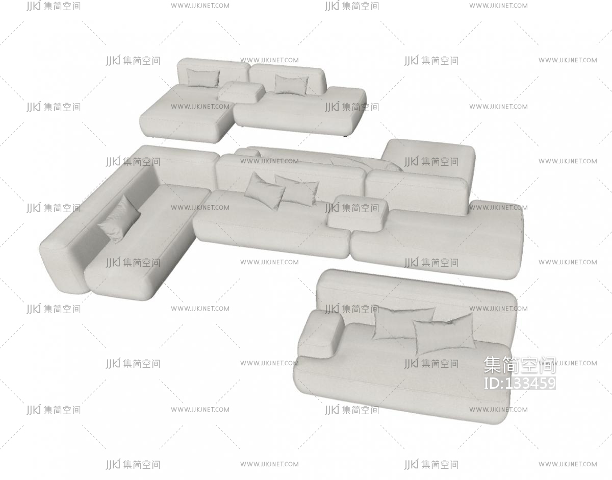 现代转角沙发 模块沙发su模型su草图模型下载 【集简空间】「每日更新」