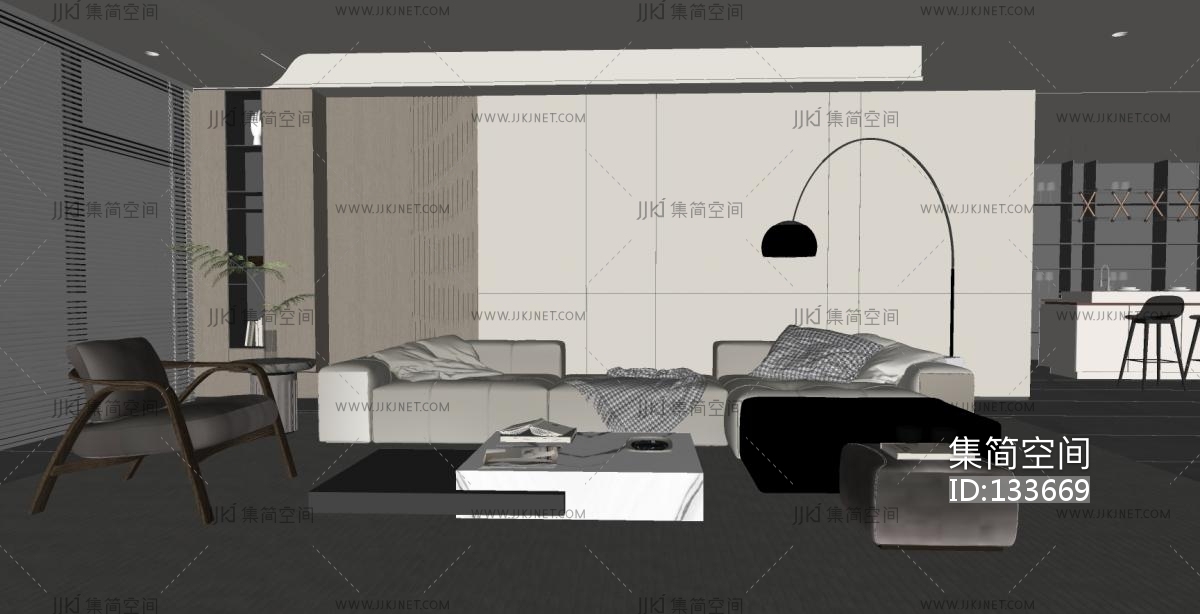 极简风客厅su模型su草图模型下载 【集简空间】「每日更新」