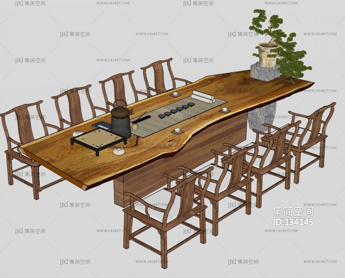 中式茶桌椅茶台,茶具su模型su草图模型下载 【集简空间】「每日更新」