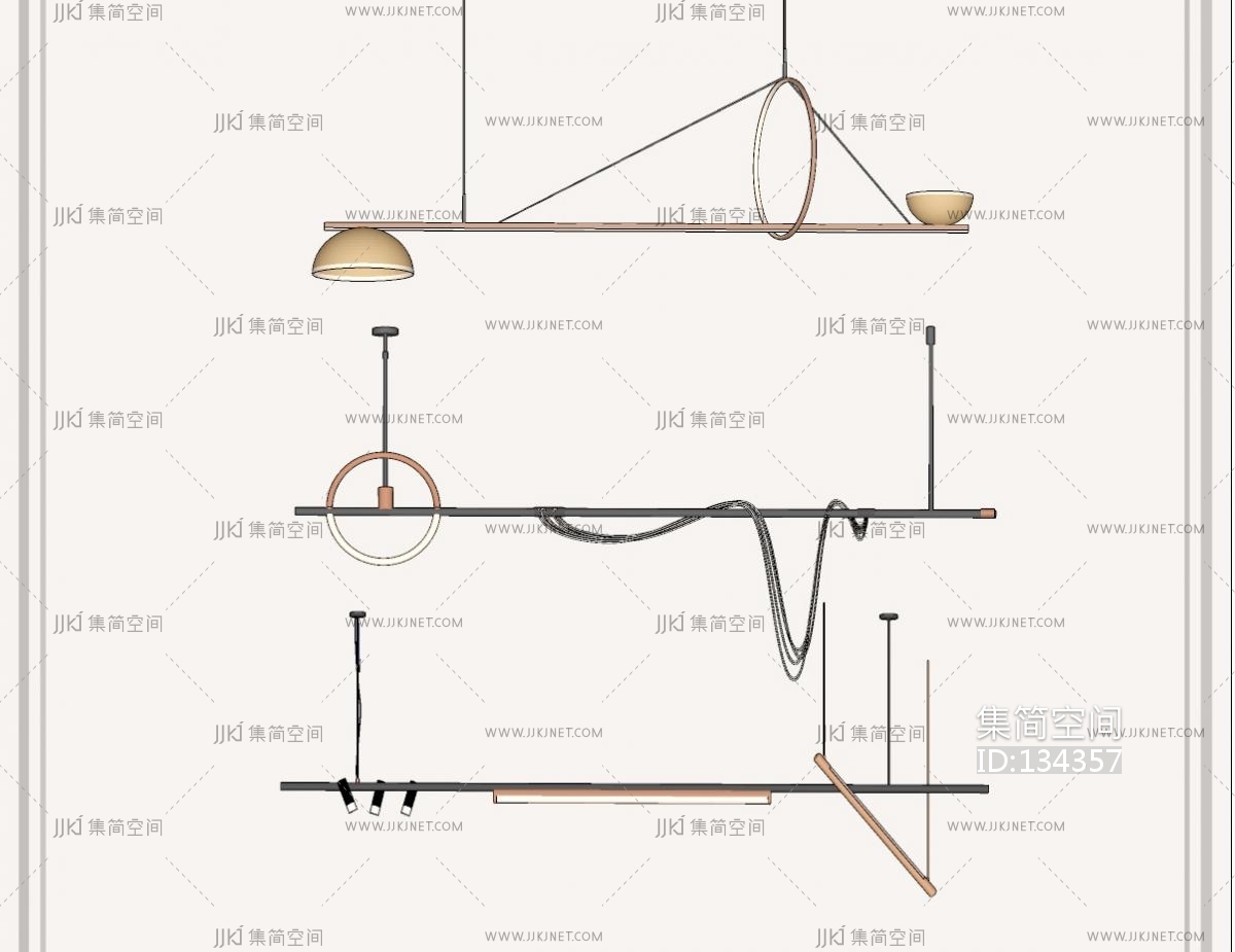 现代长条吊灯su模型su草图模型下载 【集简空间】「每日更新」