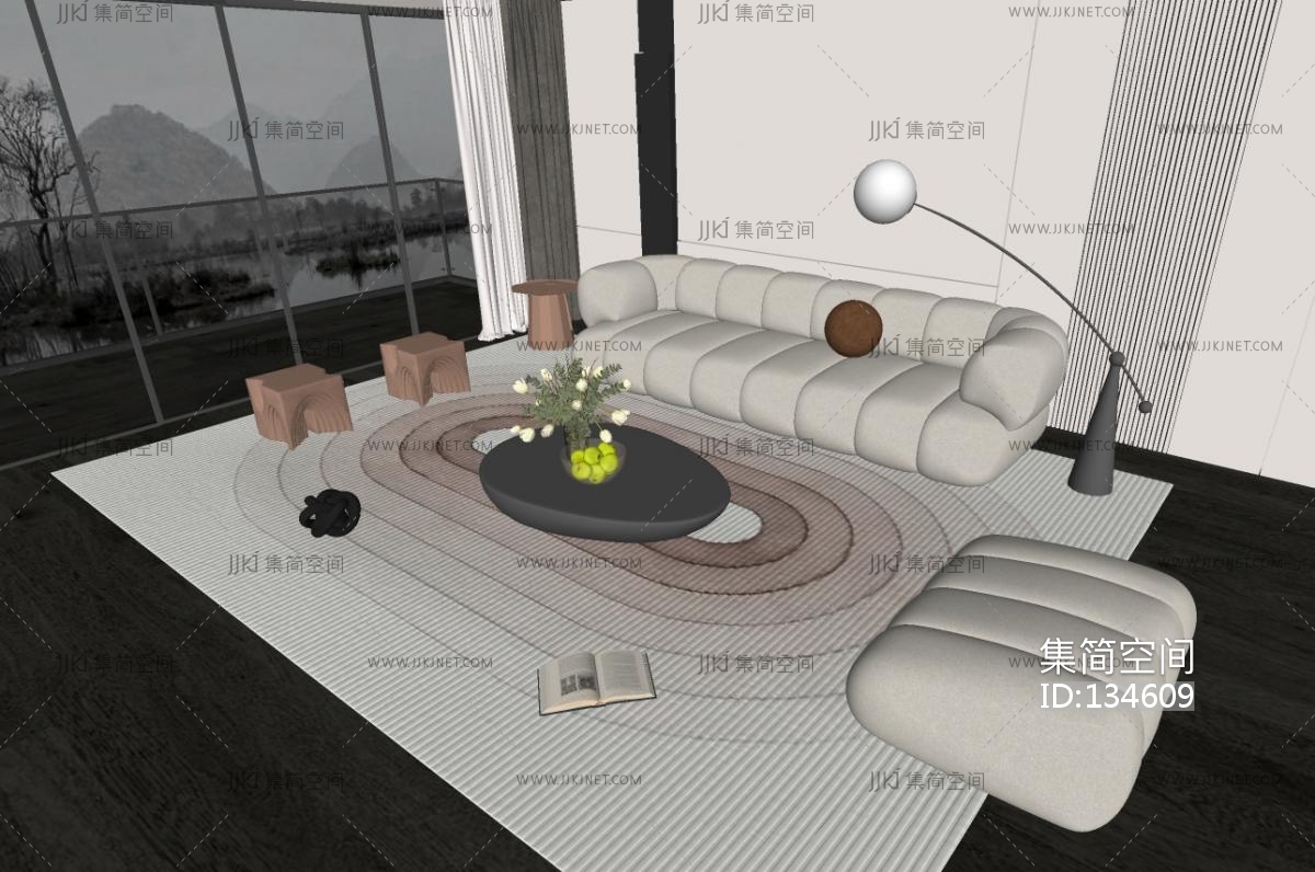 现代组合沙发茶几su模型su草图模型下载 【集简空间】「每日更新」