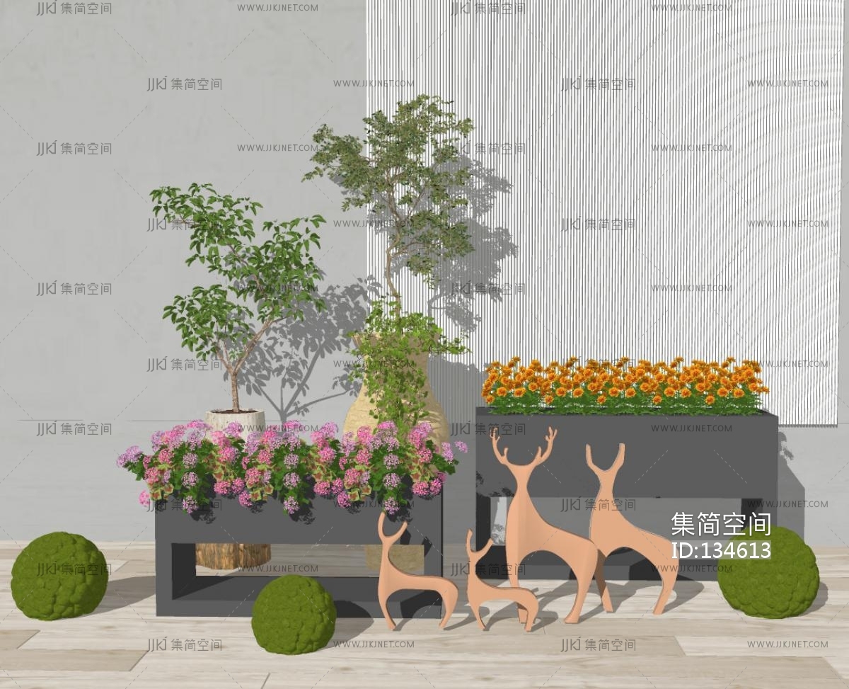 移动花箱,小鹿雕塑su模型su草图模型下载 【集简空间】「每日更新」