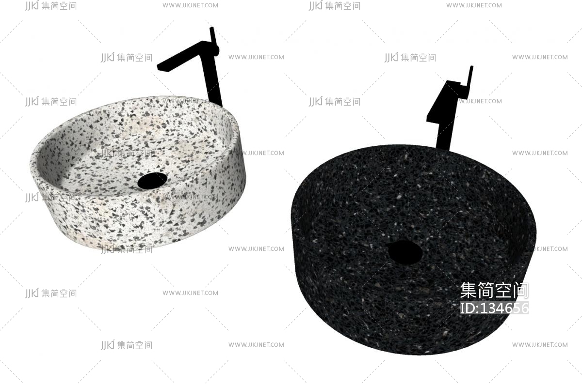 现代水磨石台盆洗手盆su模型 Su草图模型下载 【集简空间】「每日更新」