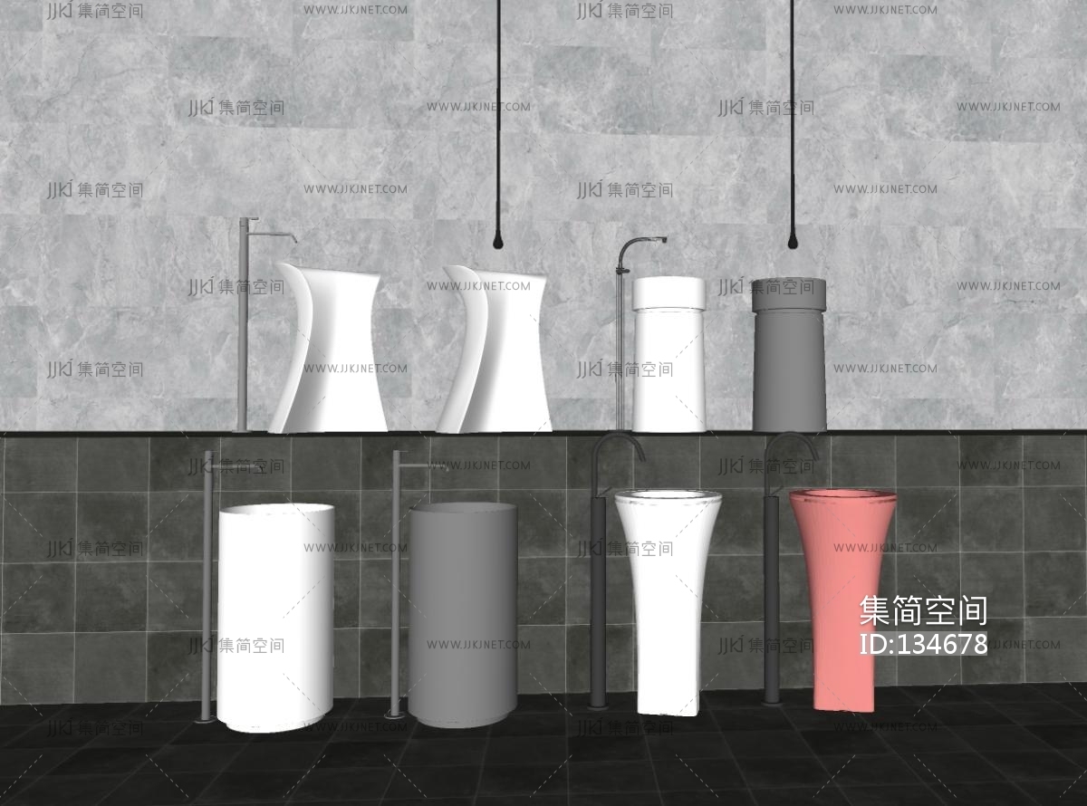 现代立柱式洗手盆洗手台su模型su草图模型下载 【集简空间】「每日更新」