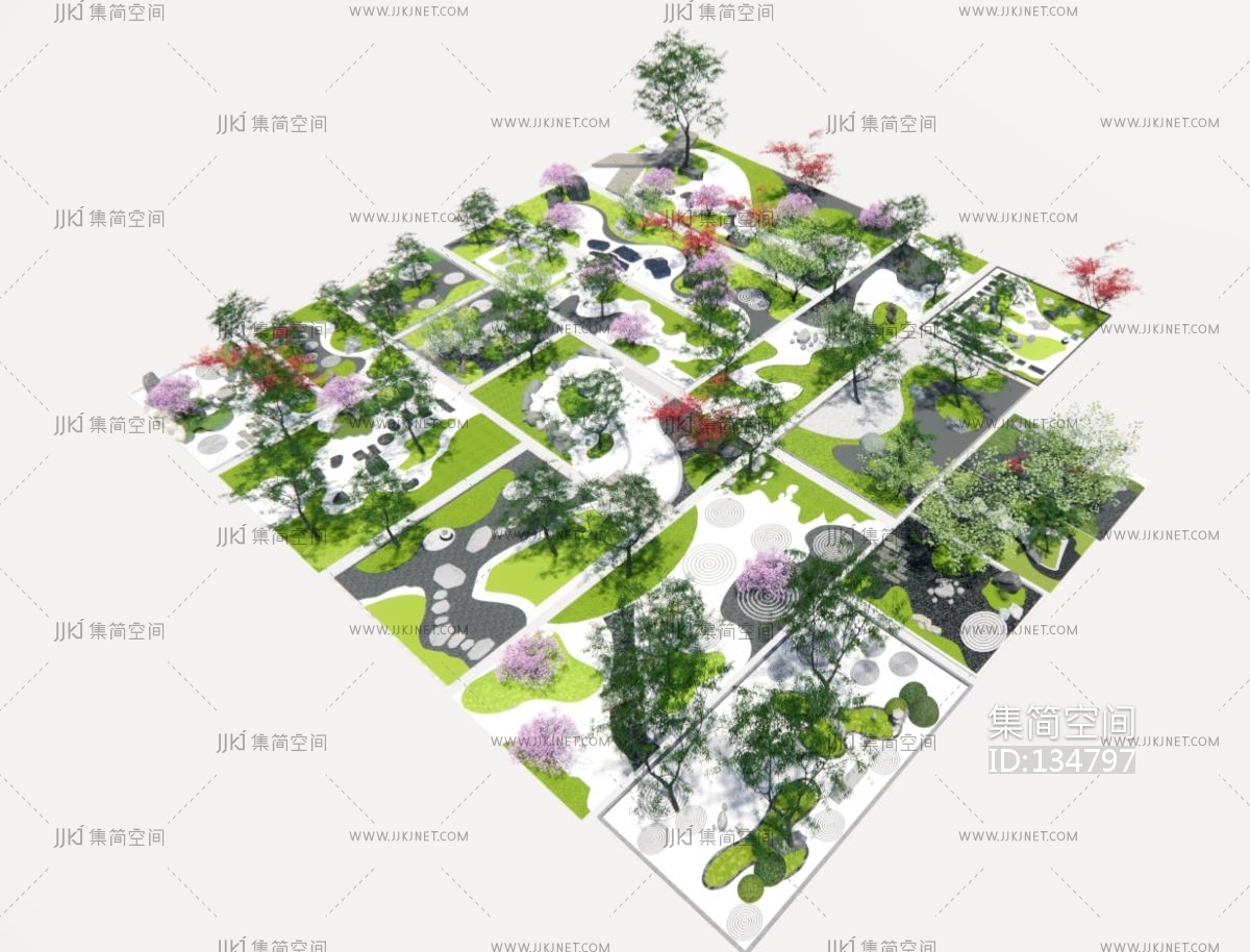 新中式微地形花园景观su模型su草图模型下载 【集简空间】「每日更新」