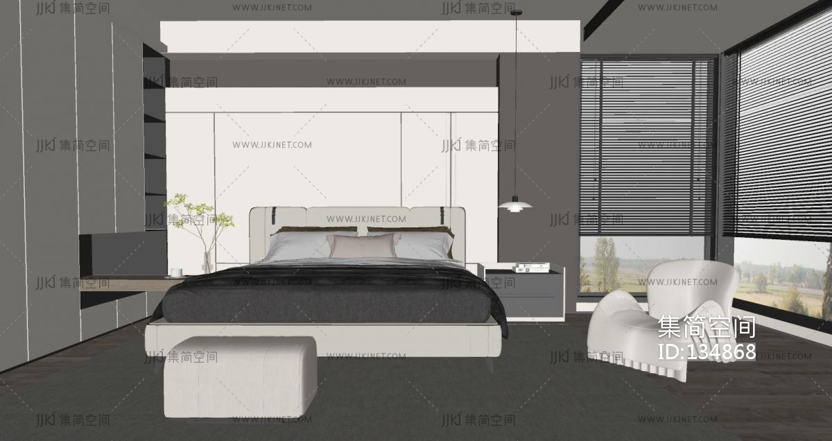 现代卧室 Su模型su草图模型下载 【集简空间】「每日更新」
