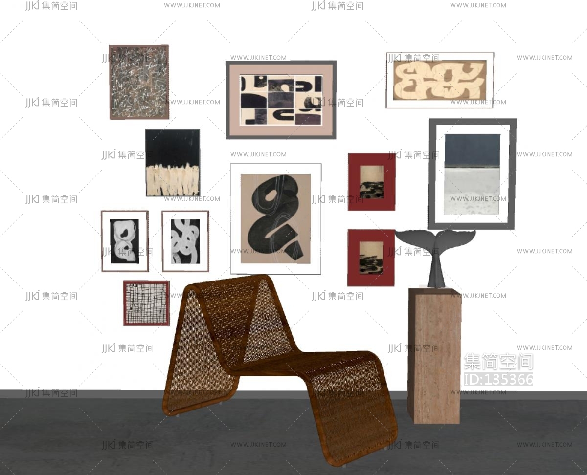 侘寂抽象装饰画,挂画休闲椅su模型su草图模型下载 【集简空间】「每日更新」