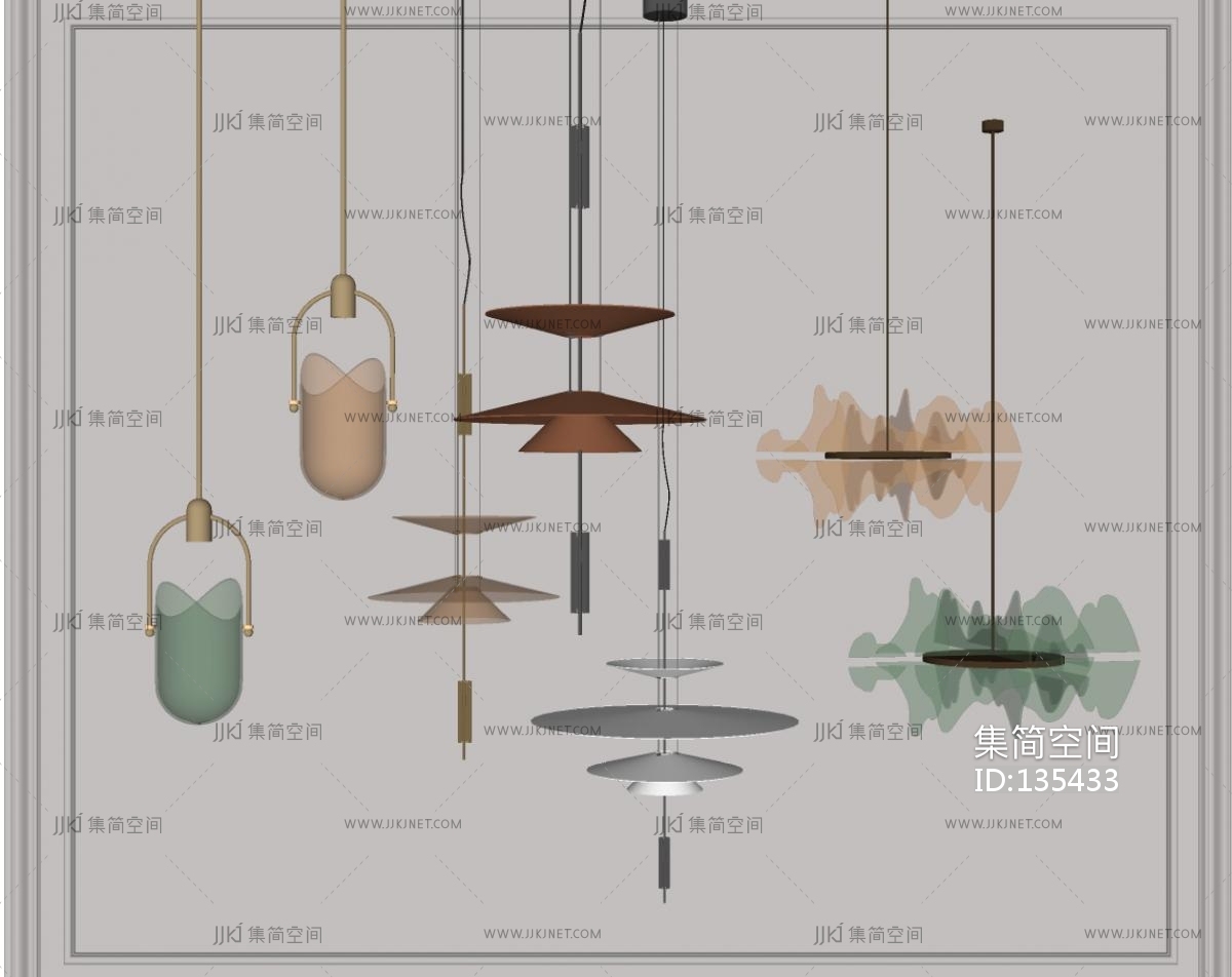 新中式玻璃小吊灯su模型su草图模型下载 【集简空间】「每日更新」