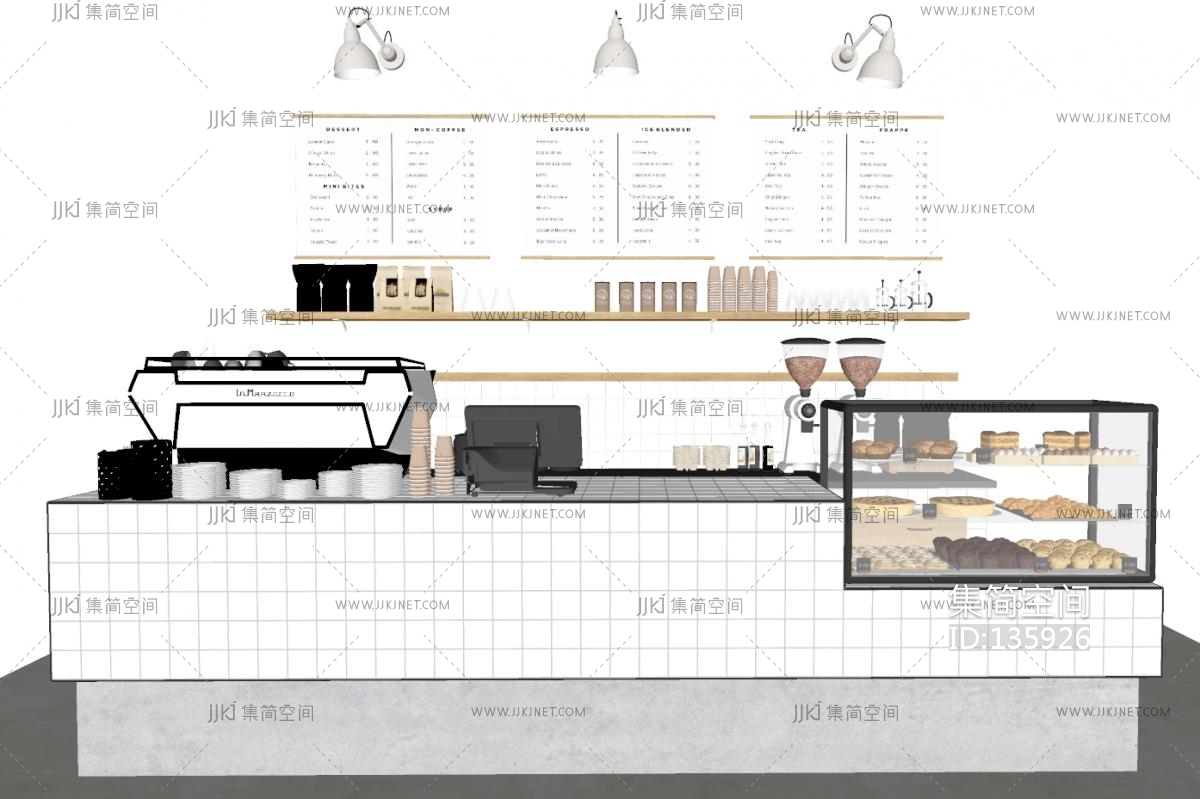 现代咖啡厅收银台面包糕点柜su模型su草图模型下载 【集简空间】「每日更新」