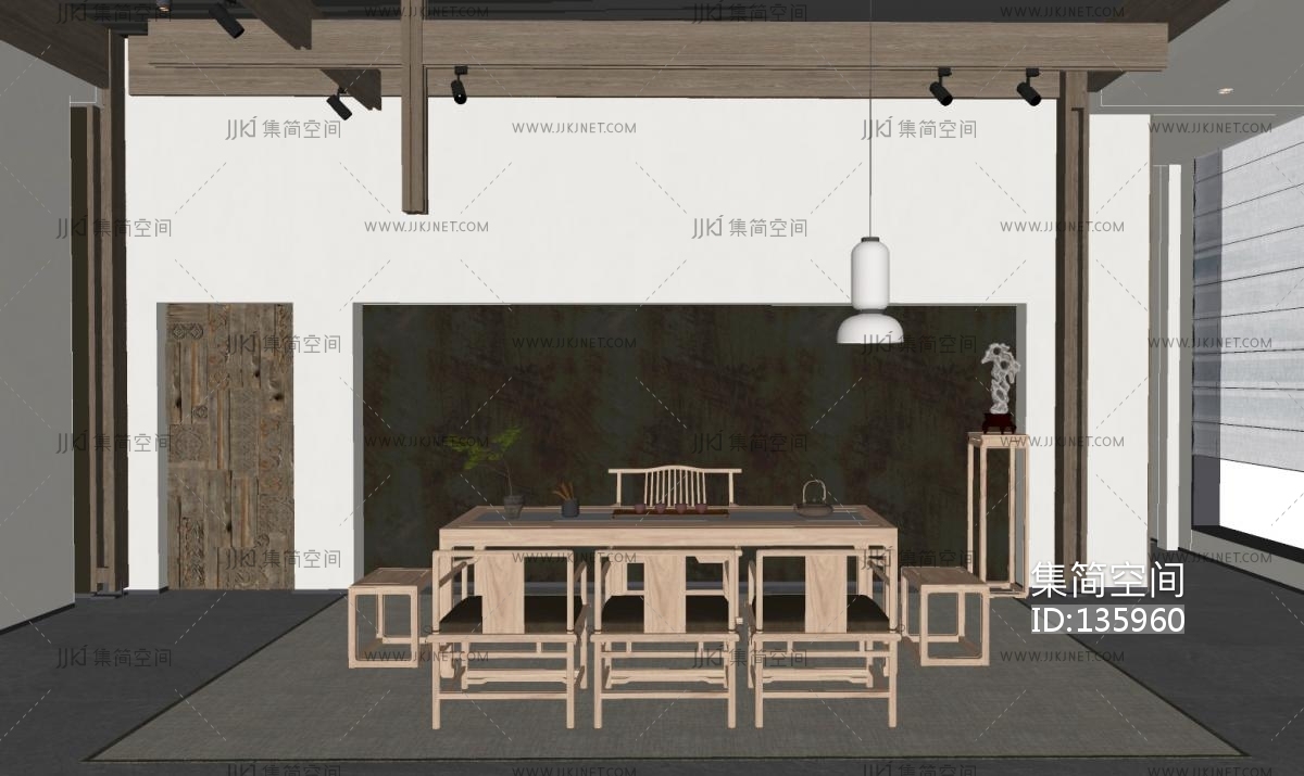 新中式茶室su模型su草图模型下载 【集简空间】「每日更新」