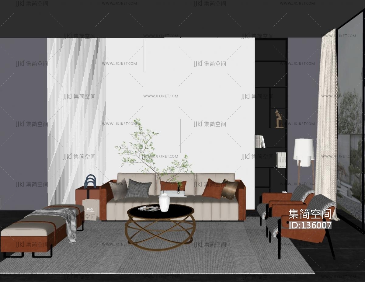 轻奢组合沙发,休闲椅落地灯su模型su草图模型下载 【集简空间】「每日更新」