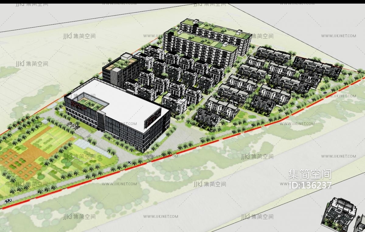 现代小区建筑,住宅su模型su草图模型下载 【集简空间】「每日更新」