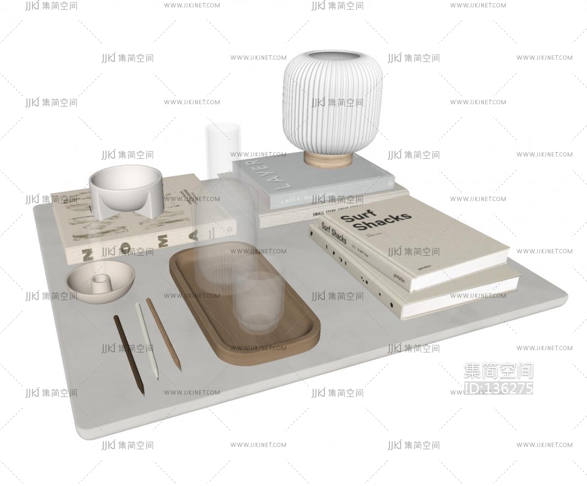 现代摆件组合,书本摆件,茶几摆件su模型su草图模型下载 【集简空间】「每日更新」