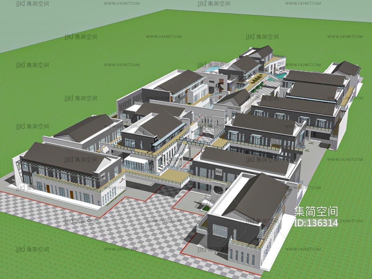 中式产业园区模型su草图模型下载 【集简空间】「每日更新」