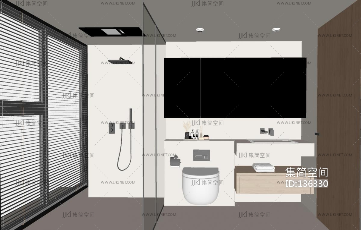 奶油风卫生间 Su模型su草图模型下载 【集简空间】「每日更新」