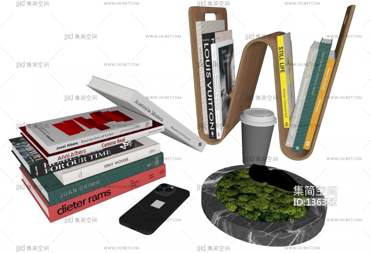 桌面摆件 书籍 苔藓杂志架su模型su草图模型下载 【集简空间】「每日更新」