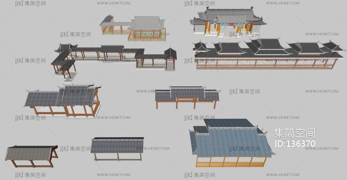 中式古建长廊凉亭连廊su模型su草图模型下载 【集简空间】「每日更新」