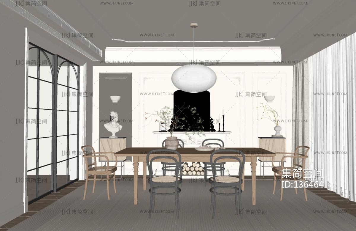 中古风餐厅su模型su草图模型下载 【集简空间】「每日更新」