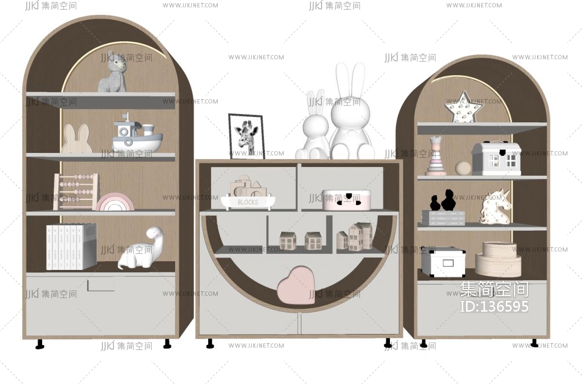 现代儿童装饰柜,玩具柜su模型su草图模型下载 【集简空间】「每日更新」