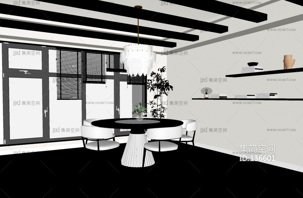 现代原木风餐厅su模型su草图模型下载 【集简空间】「每日更新」