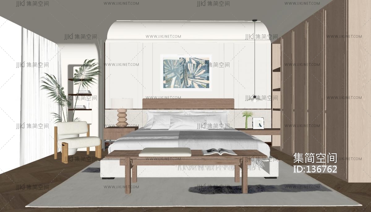 现代侘寂风卧室su模型su草图模型下载 【集简空间】「每日更新」