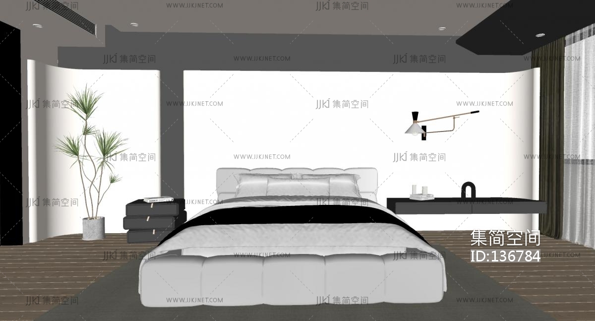 高级灰卧室 Su模型su草图模型下载 【集简空间】「每日更新」