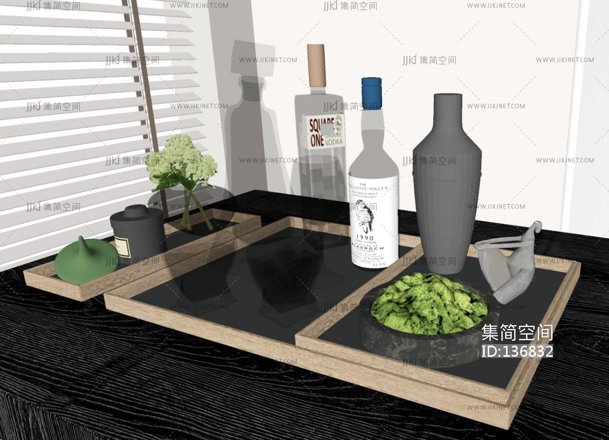 酒瓶酒杯组合su模型su草图模型下载 【集简空间】「每日更新」