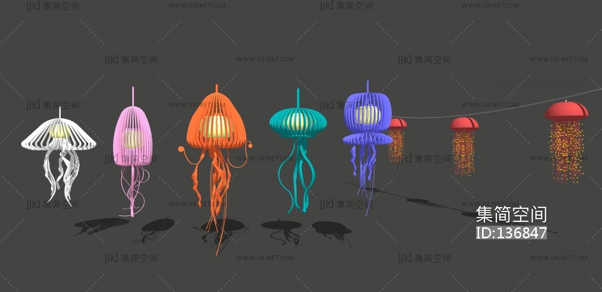 商业街水母星空灯夜景灯具小品su草图模型下载 【集简空间】「每日更新」