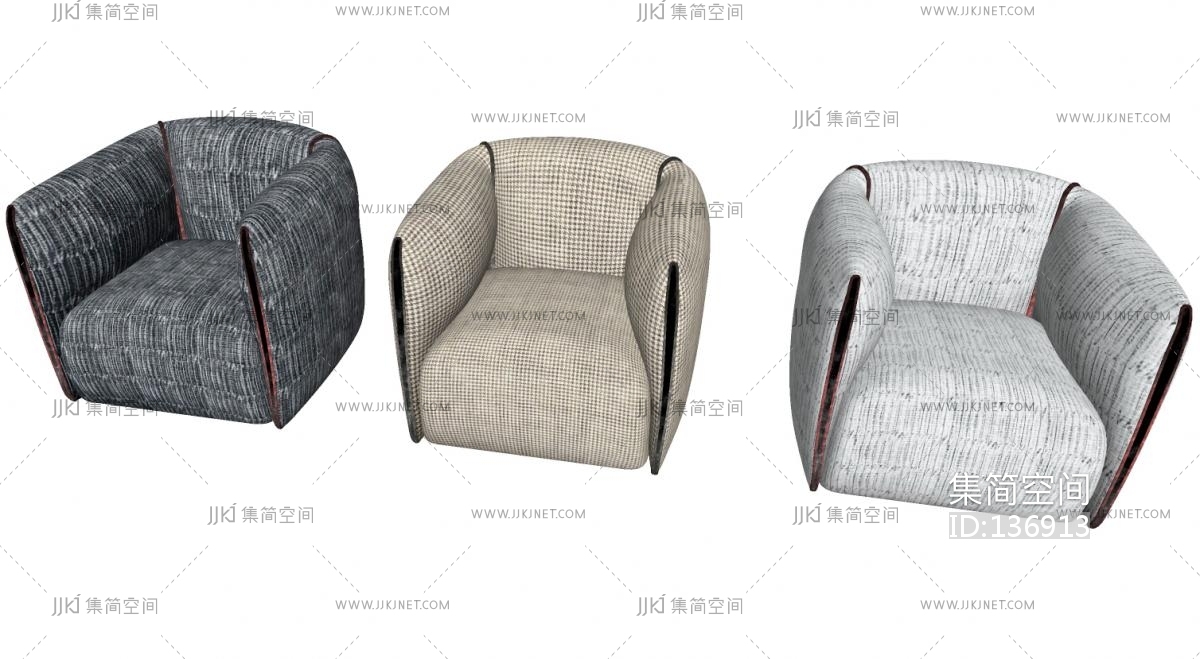 现代布艺单人沙发su模型su草图模型下载 【集简空间】「每日更新」