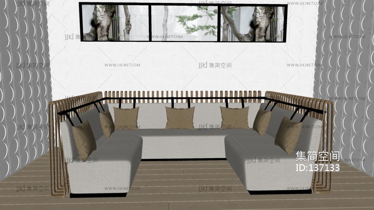 现代卡座沙发su模型su草图模型下载 【集简空间】「每日更新」
