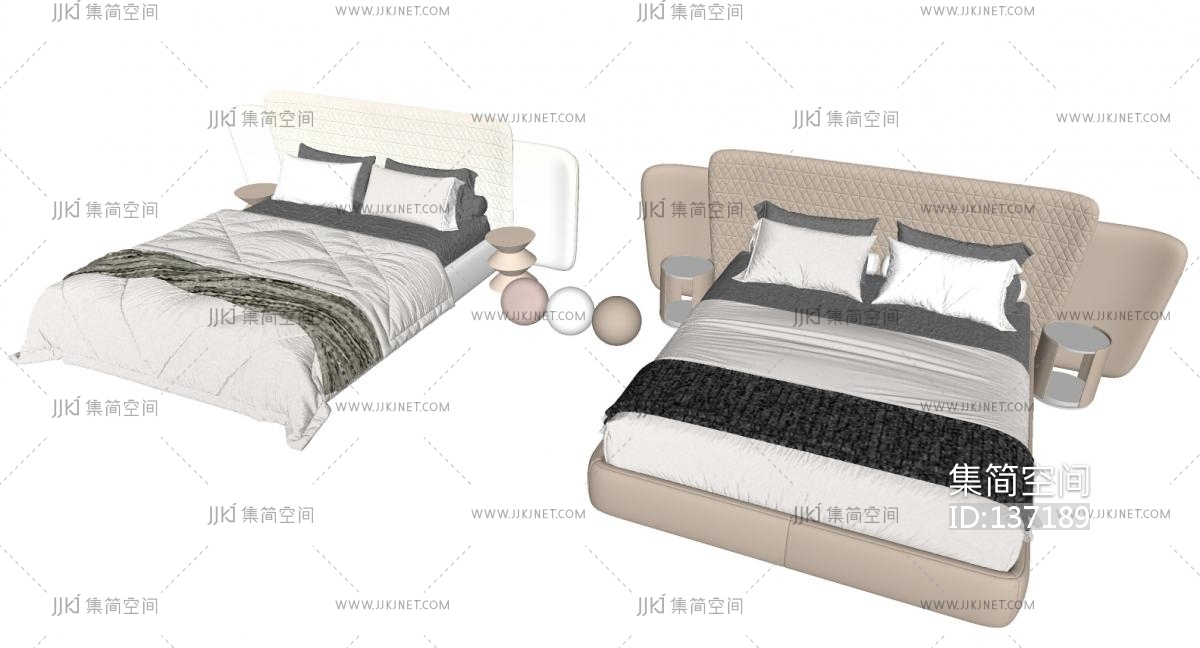 现代双人床组合su模型su草图模型下载 【集简空间】「每日更新」