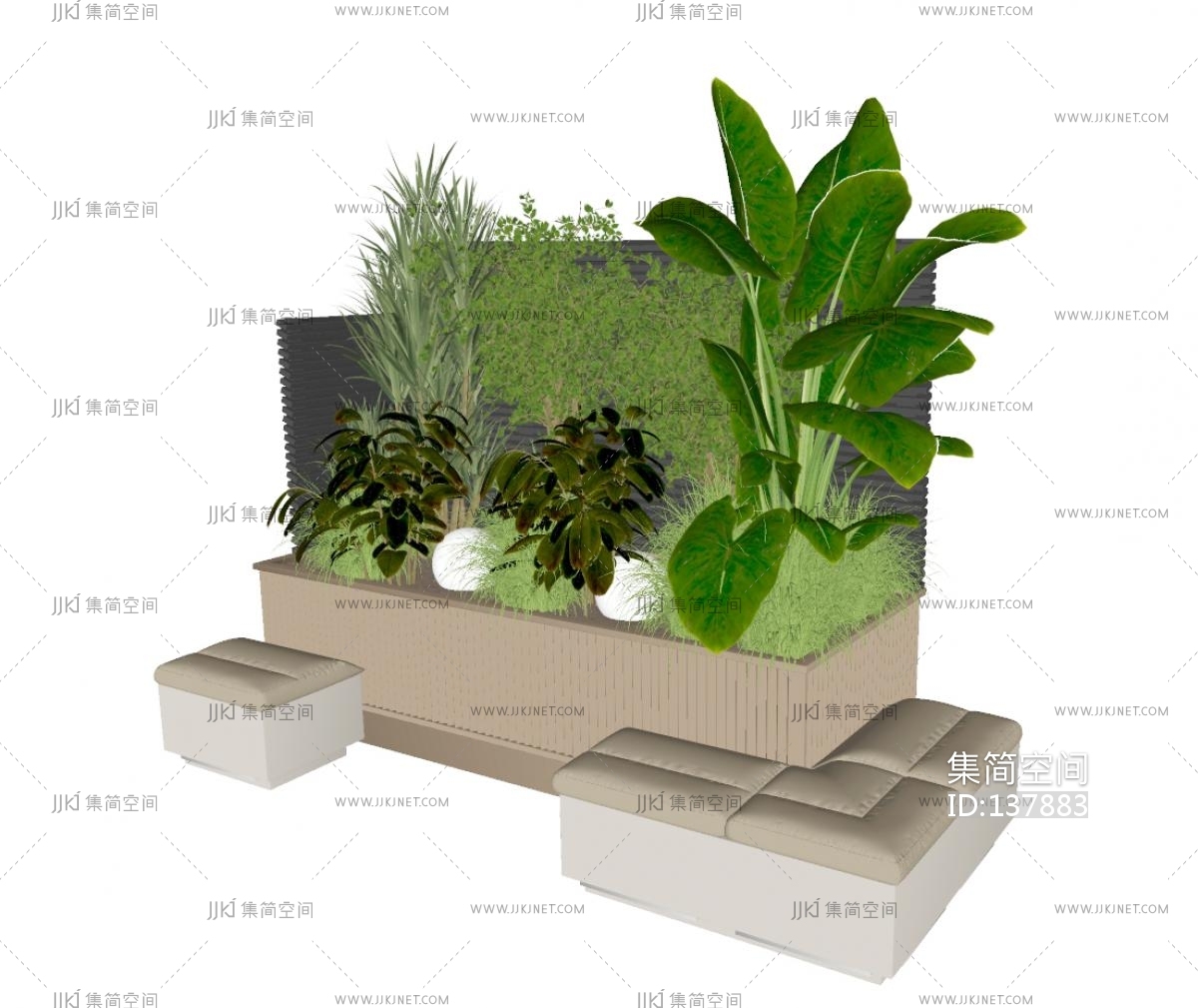 现代盆栽绿植卡座座椅su模型su草图模型下载 【集简空间】「每日更新」