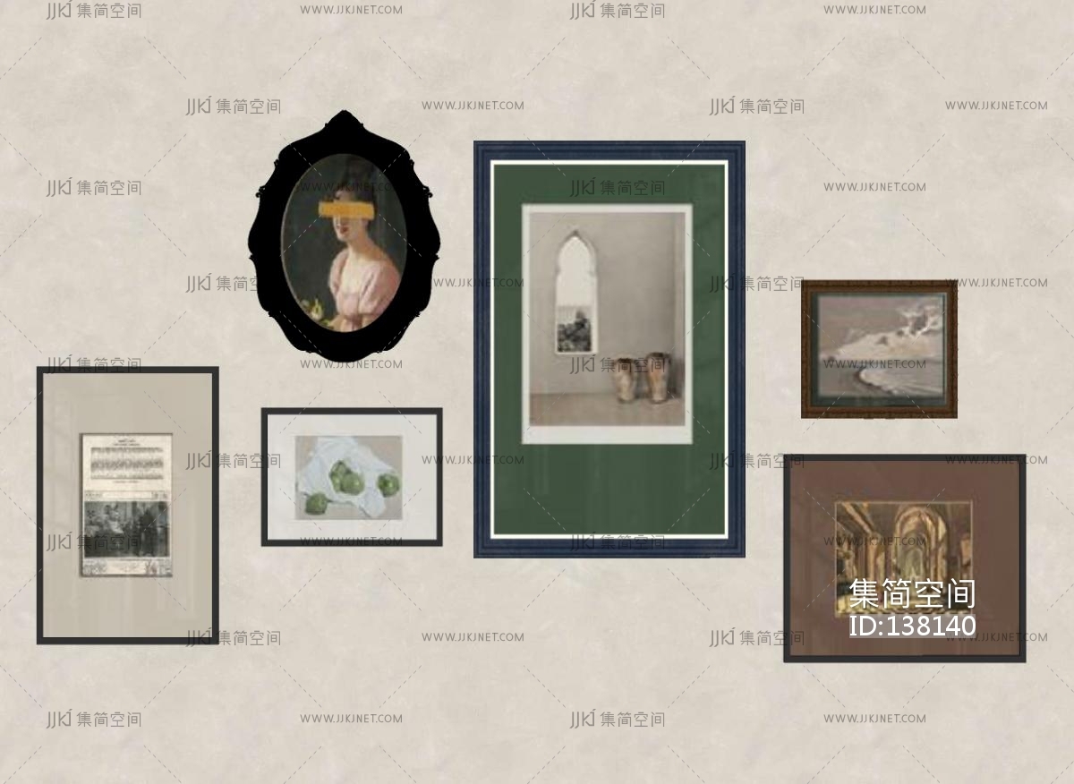 现代中古风装饰画组合su草图模型下载 【集简空间】「每日更新」