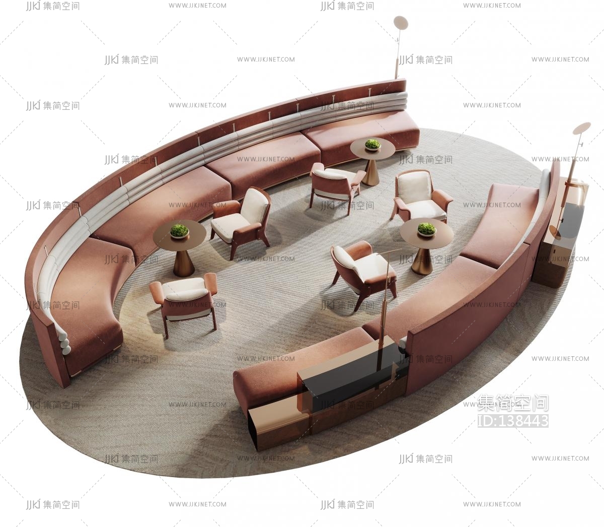 现代沙发弧形沙发卡座公共座椅3d模型下载 【集简空间】「每日更新」
