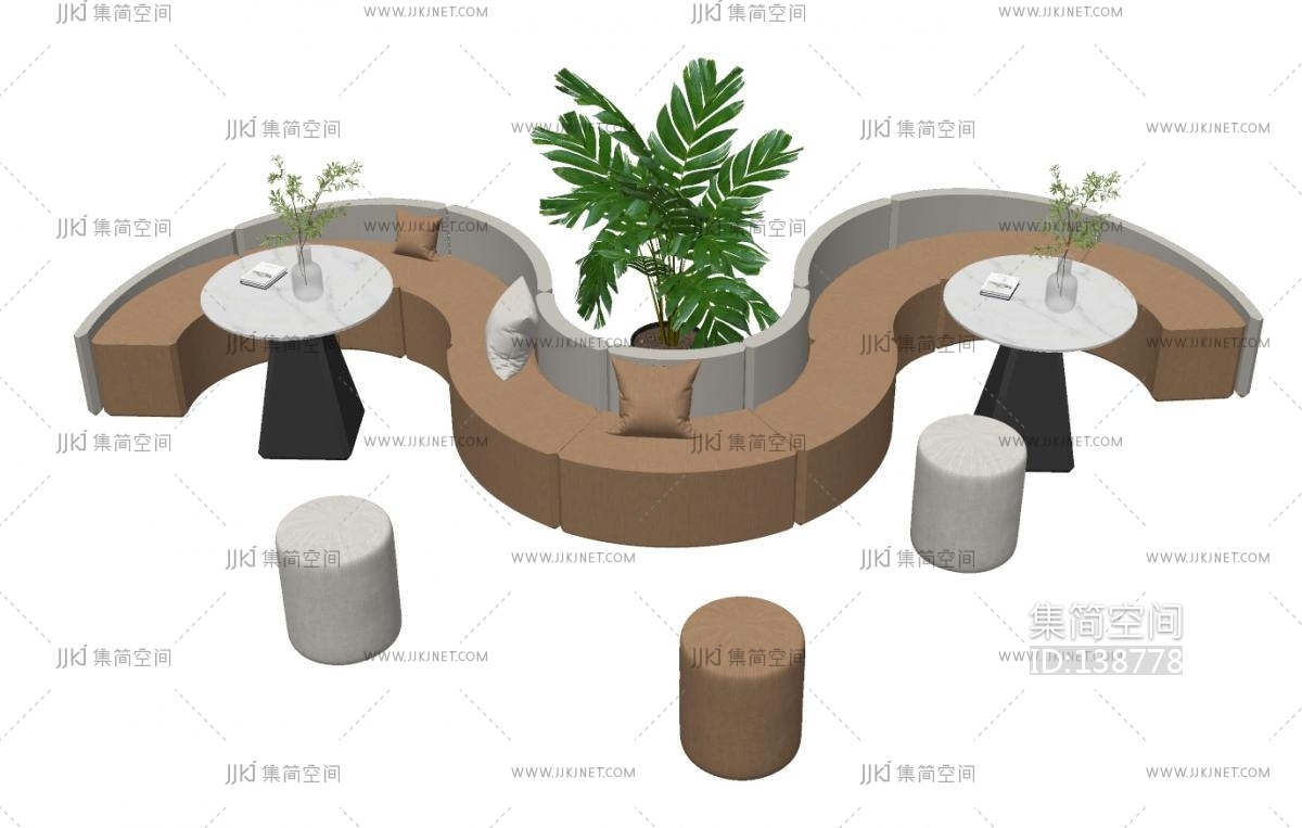 现代休息区弧形卡座沙发su模型su草图模型下载 【集简空间】「每日更新」