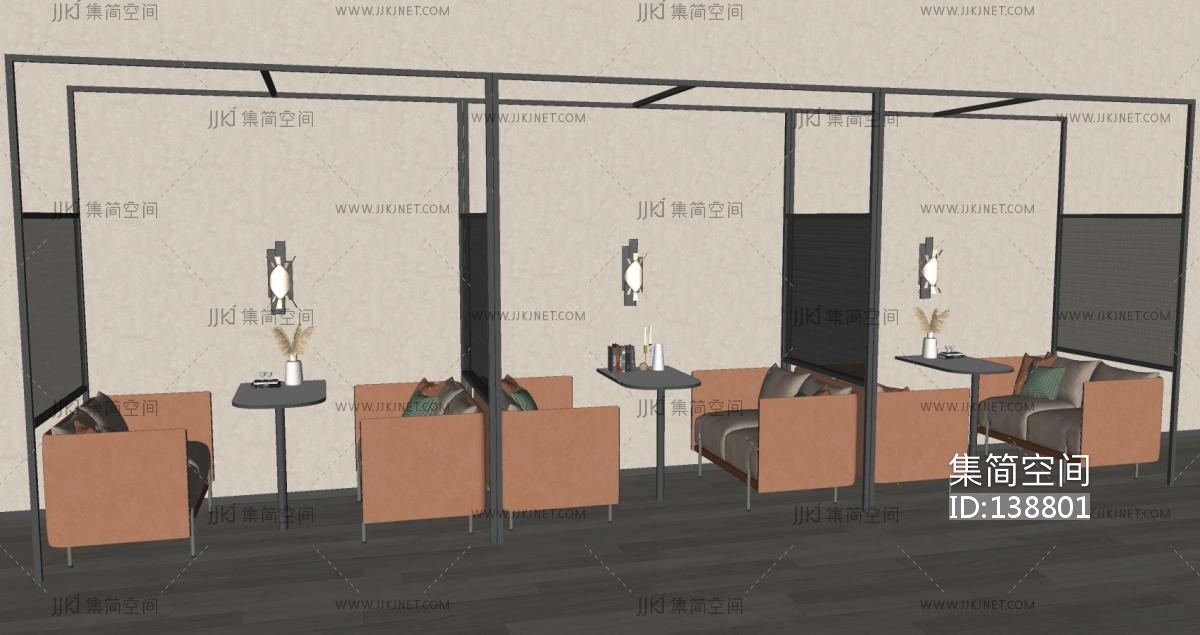 现代卡座沙发，餐厅餐桌椅su模型su草图模型下载 【集简空间】「每日更新」