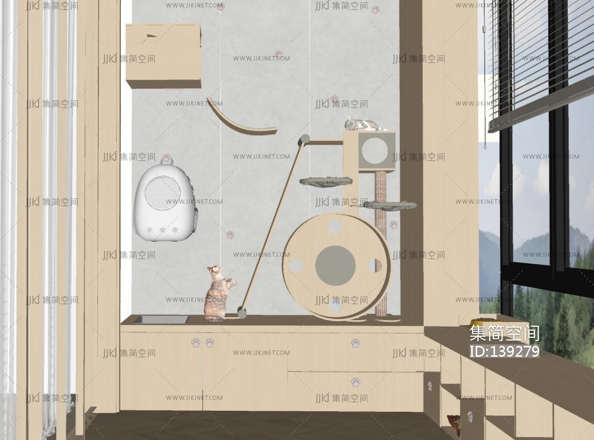 侘寂风家居阳台，猫房su模型su草图模型下载 【集简空间】「每日更新」