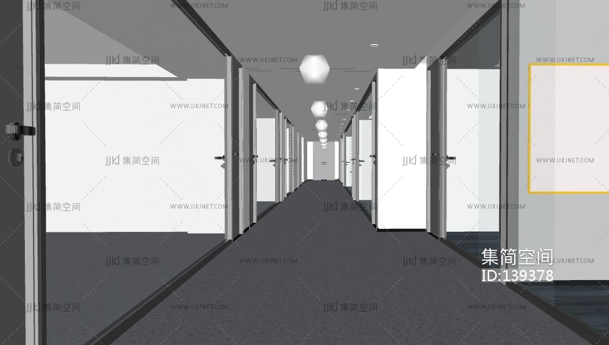 现代公司过道走廊su模型su草图模型下载 【集简空间】「每日更新」