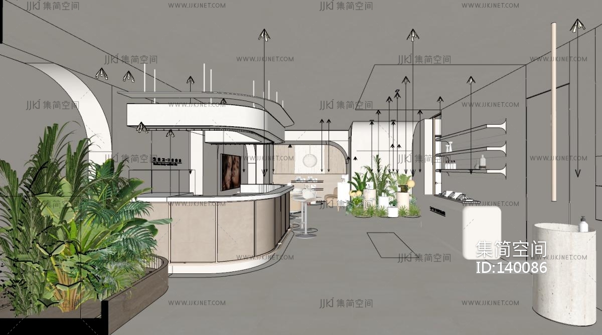 现代美容院店面,前台接待区su模型su草图模型下载 【集简空间】「每日更新」