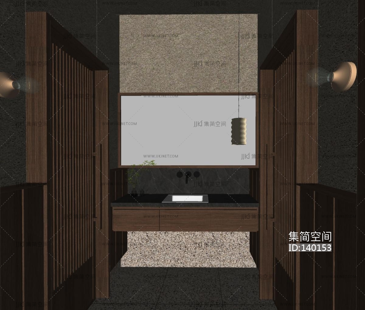 新中式公共卫生间su模型su草图模型下载 【集简空间】「每日更新」