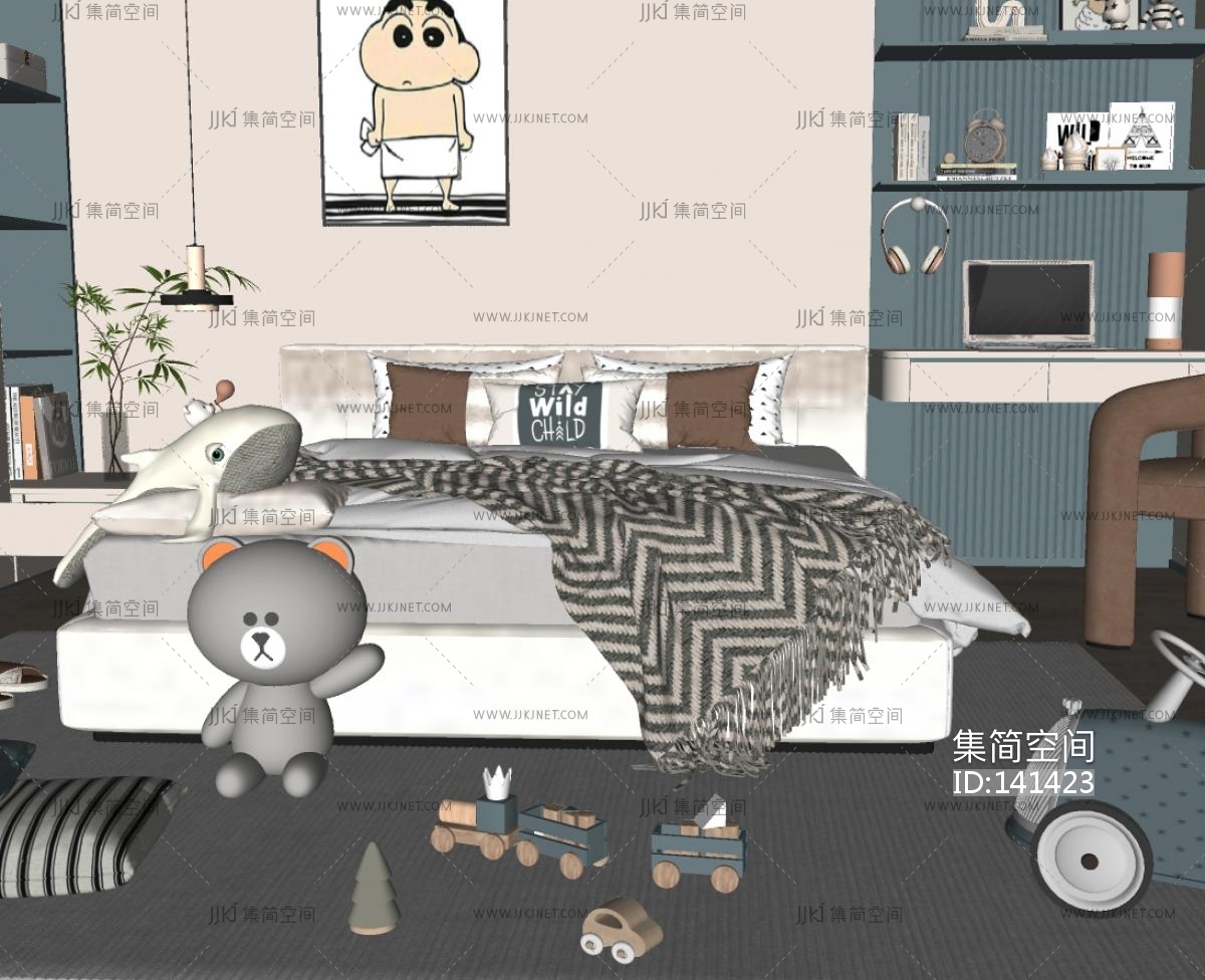 现代儿童双人床su模型su草图模型下载 【集简空间】「每日更新」