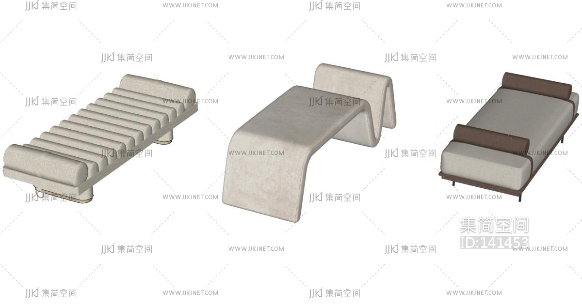 现代床尾凳床尾榻组合su模型su草图模型下载 【集简空间】「每日更新」