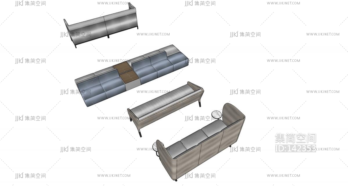 现代卡座沙发组合su草图模型下载 【集简空间】「每日更新」