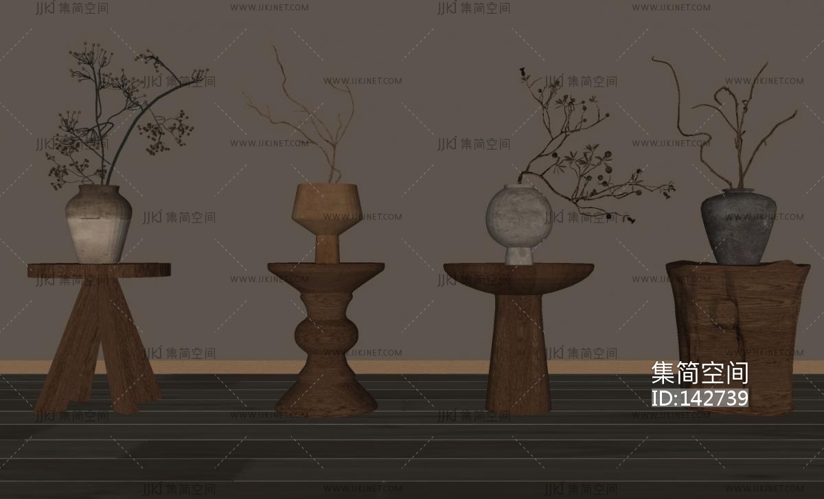 侘寂花瓶花艺su模型su草图模型下载 【集简空间】「每日更新」
