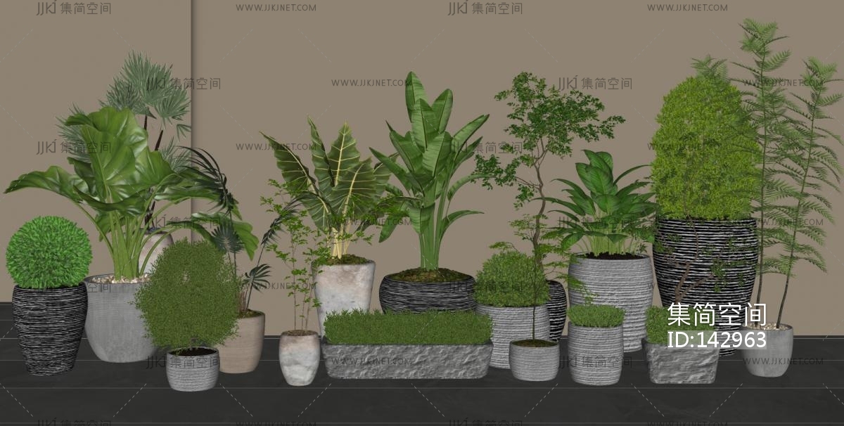 绿植盆栽,绿植花盆组合su模型su草图模型下载 【集简空间】「每日更新」