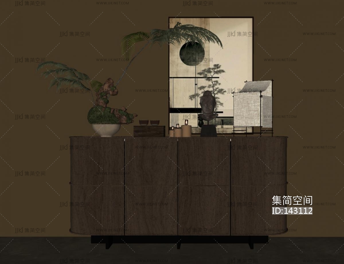 侘寂中古风玄关柜su模型su草图模型下载 【集简空间】「每日更新」