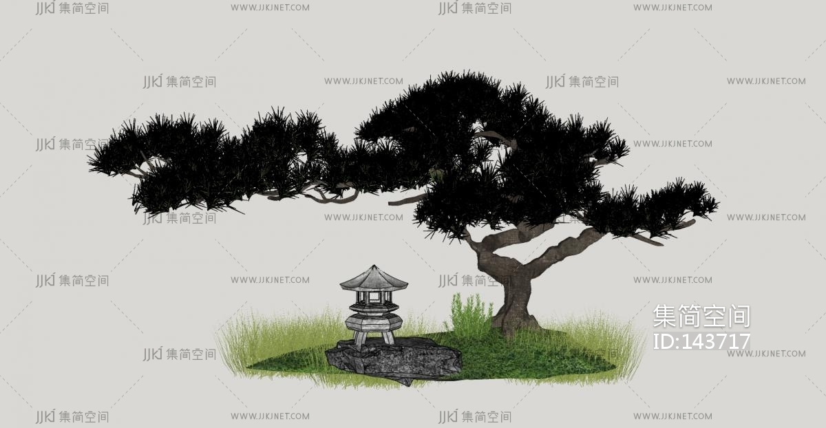中式景观松树 禅意松树 Su草图模型下载 【集简空间】「每日更新」