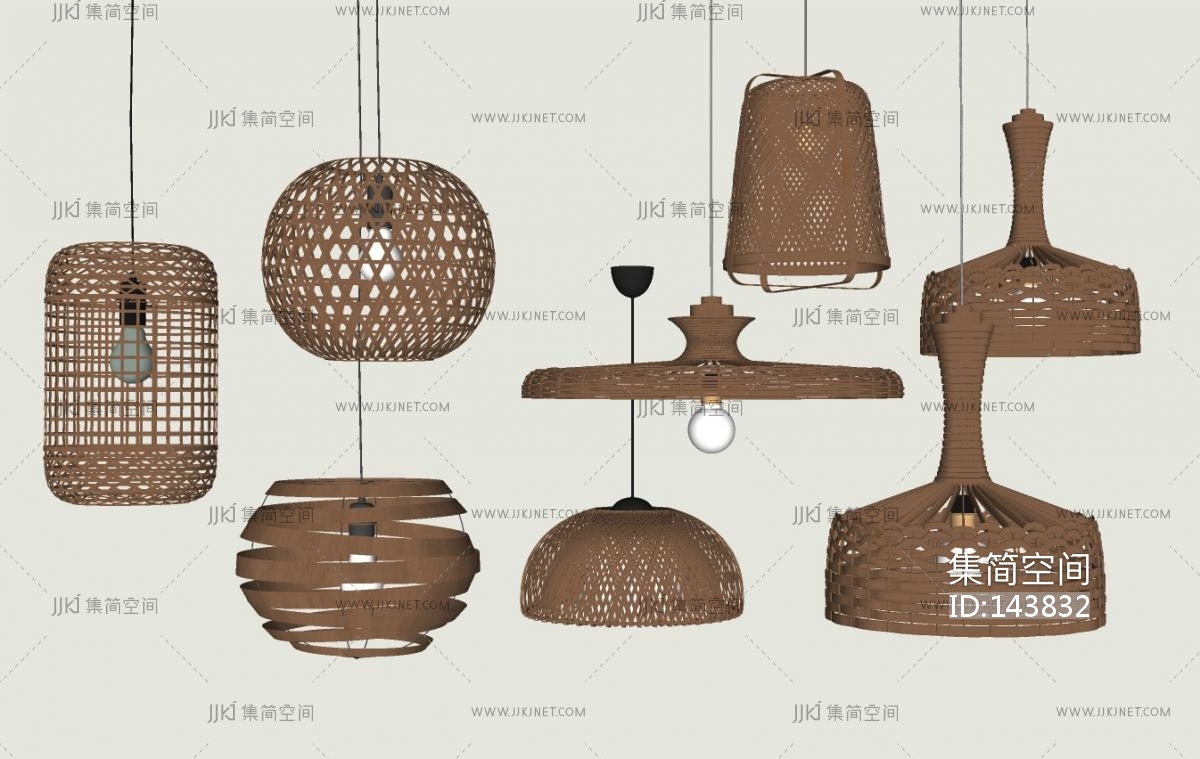 现代竹编吊灯组合su模型su草图模型下载 【集简空间】「每日更新」