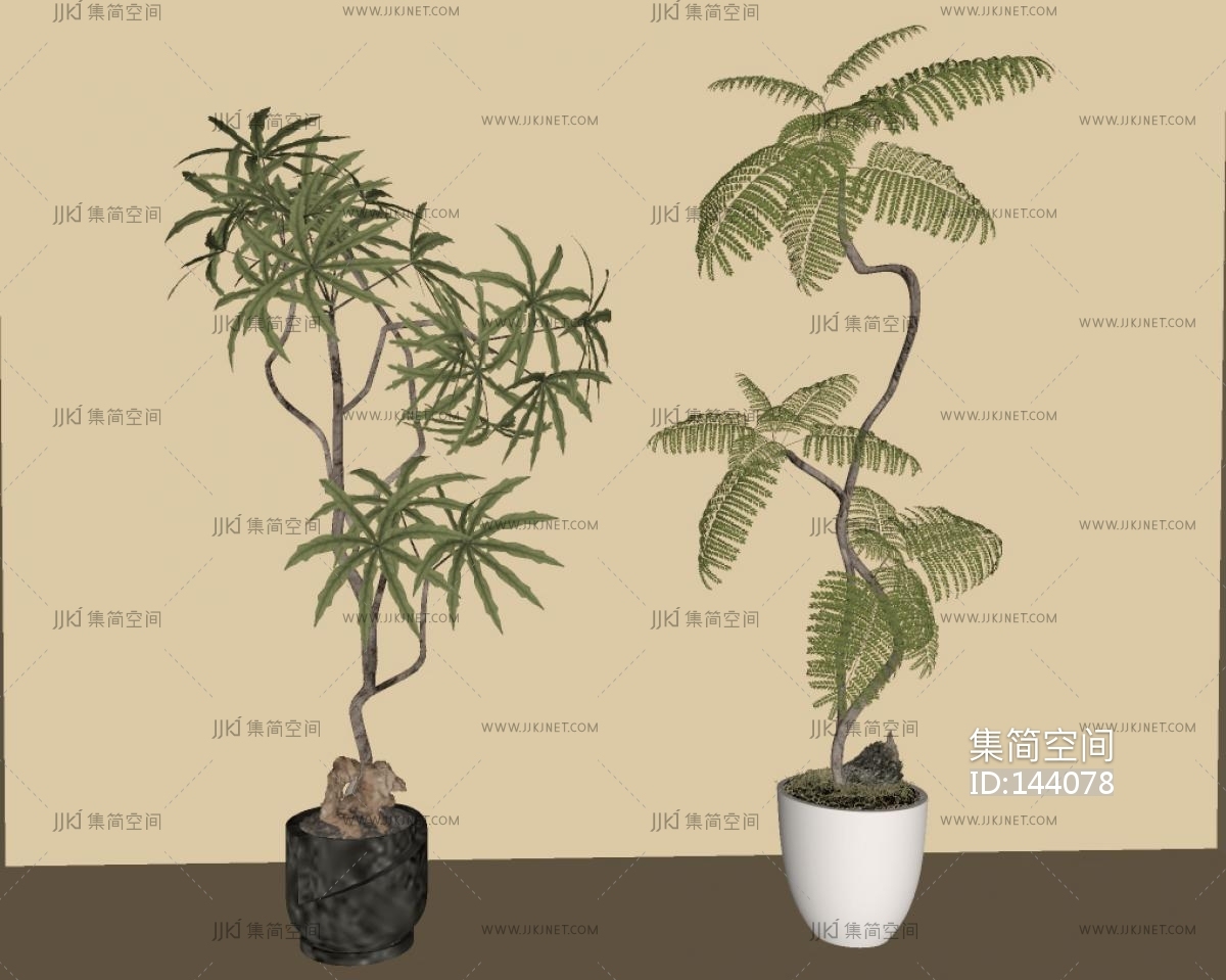 中古风绿植盆栽盆景su模型su草图模型下载 【集简空间】「每日更新」
